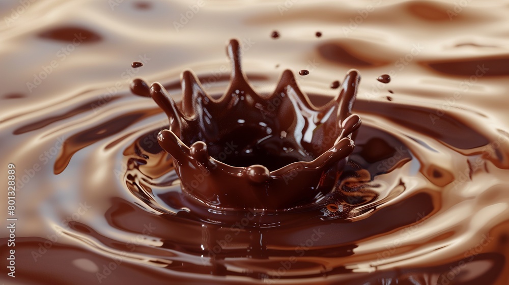 Splash of liquid chocolate crown. in a pool of liquid chocolate. with ...