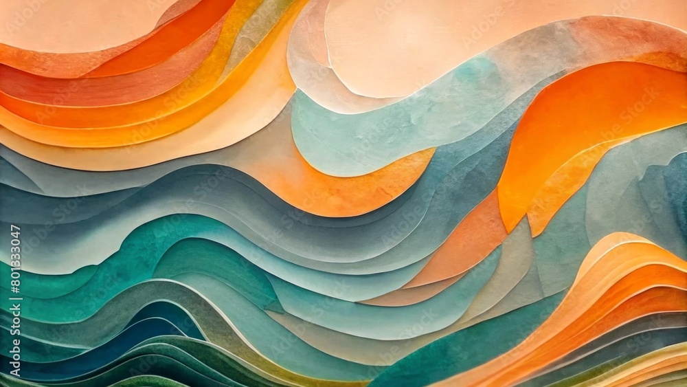 abstract watercolor painting of undulating waves, with muted colors and ...