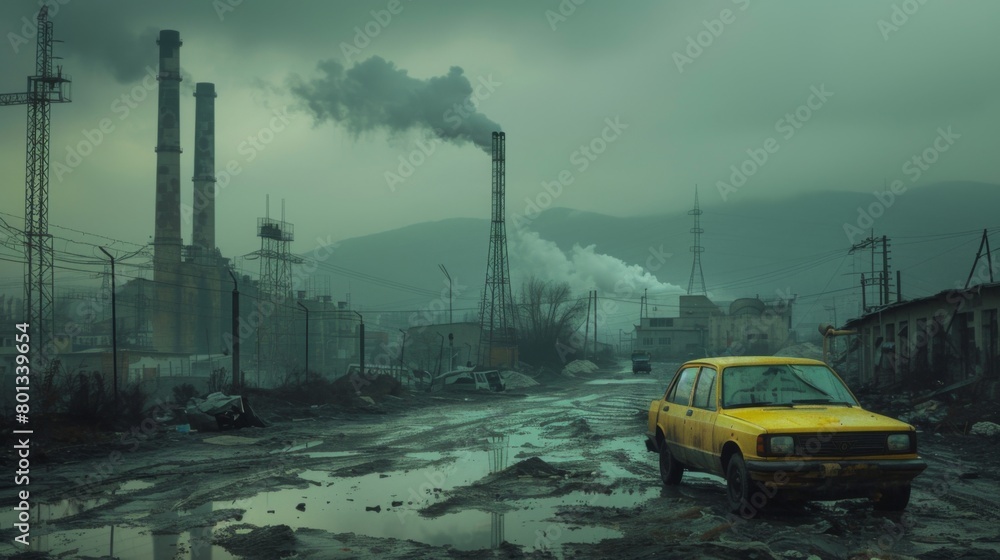 Roots of Pollution: A real photo shot capturing industrial smokestacks ...
