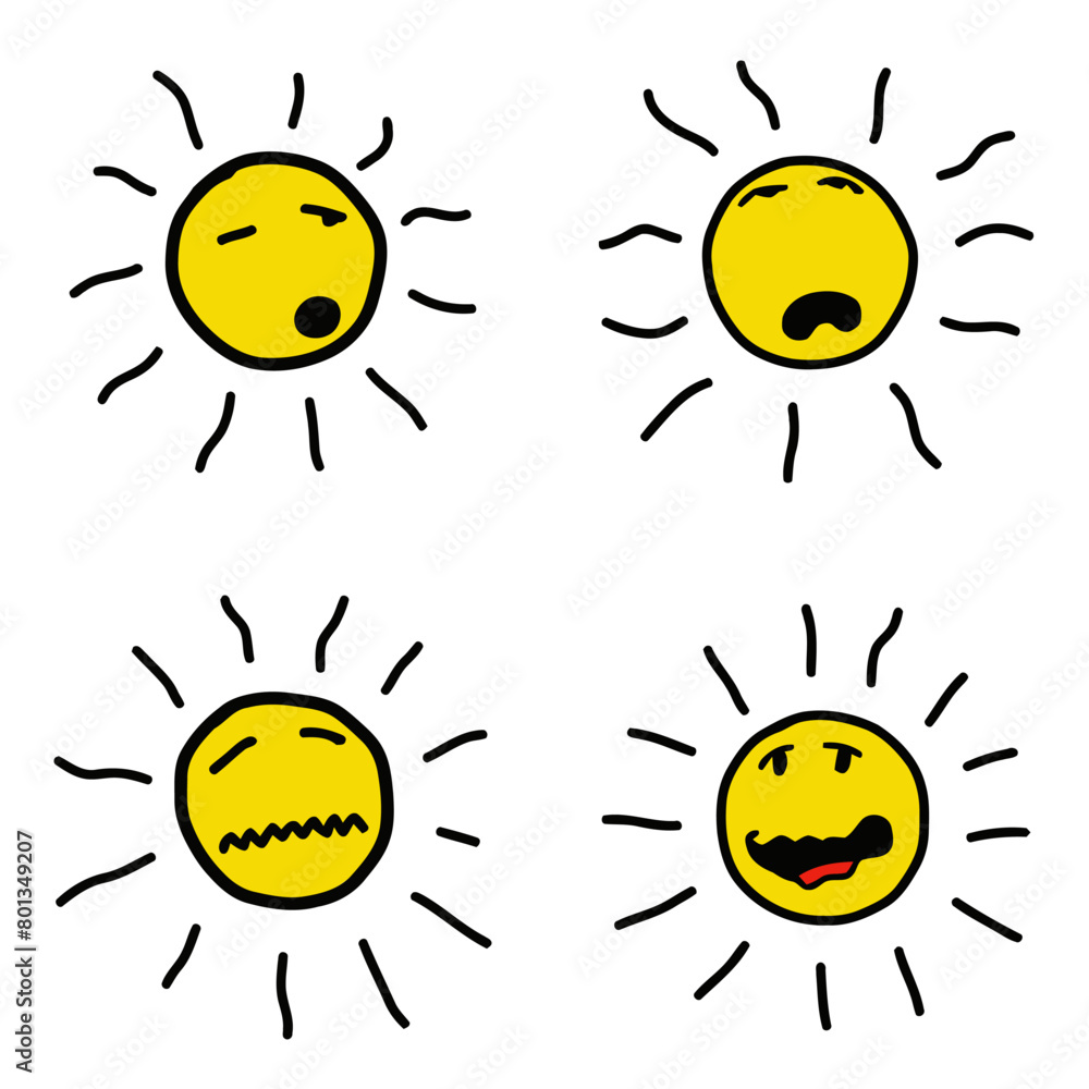 Cartoon happy sun with disturbed, sleepy, yawning, sick or drunk, tired ...