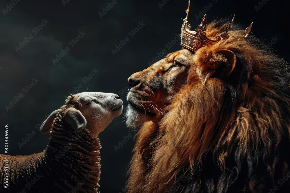 Explore the profound symbolism of a lion and lamb, representing Jesus ...