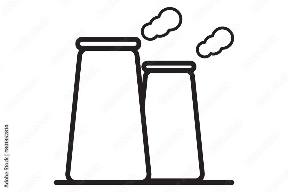 Cooling tower line icon set. Thermal nuclear power plant tower icon in ...