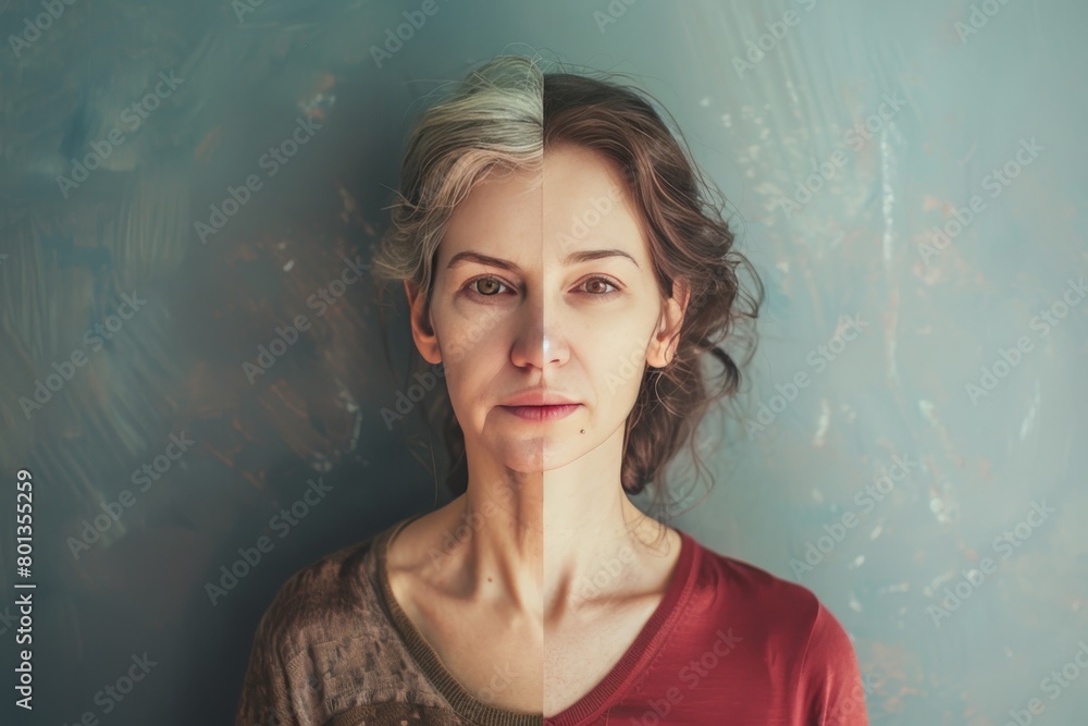 Mental aging stages highlighted by blonde hair color and facial ...