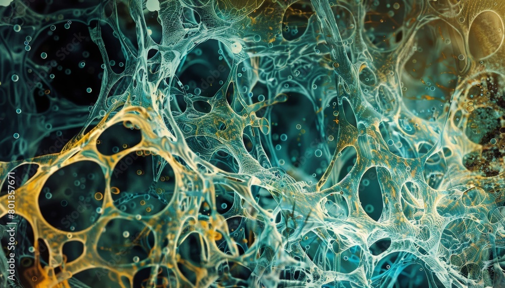 A microscopic view of a biological cell, its intricate network of ...