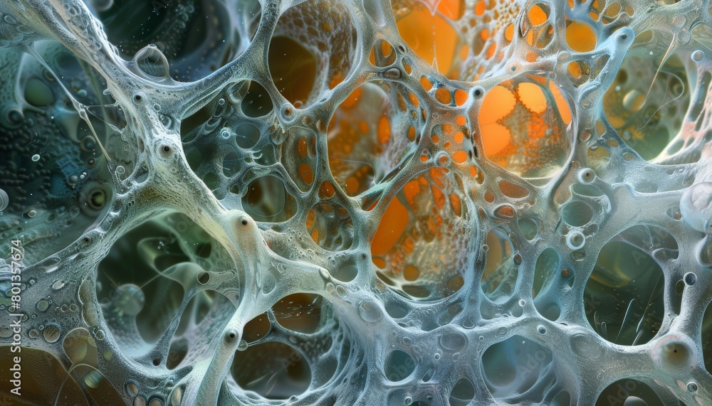 A microscopic view of a biological cell, its intricate network of ...