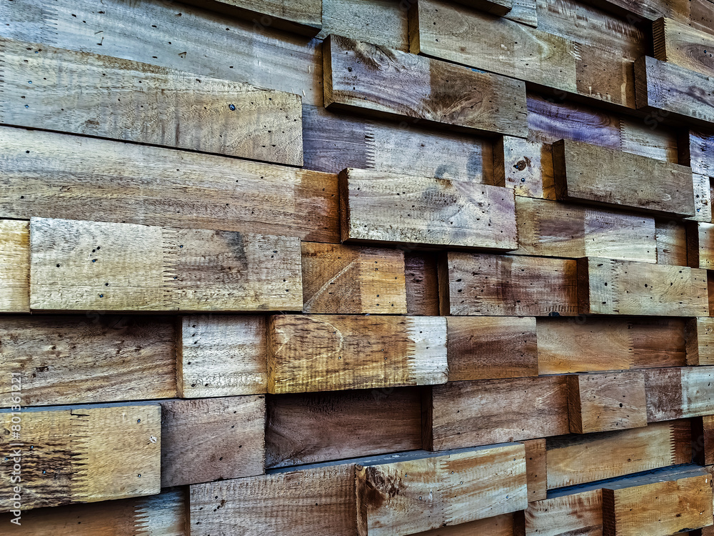 Wooden Blocks Wall, Wood texture of cut tree trunk for background ...