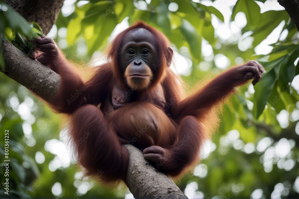 'tree orangutan young orang borneo indonesia pongo primate ape like ...