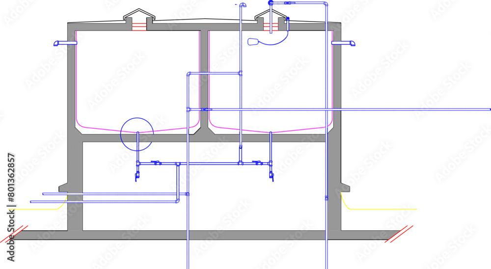 Detailed vector sketch illustration of underground water tank design ...