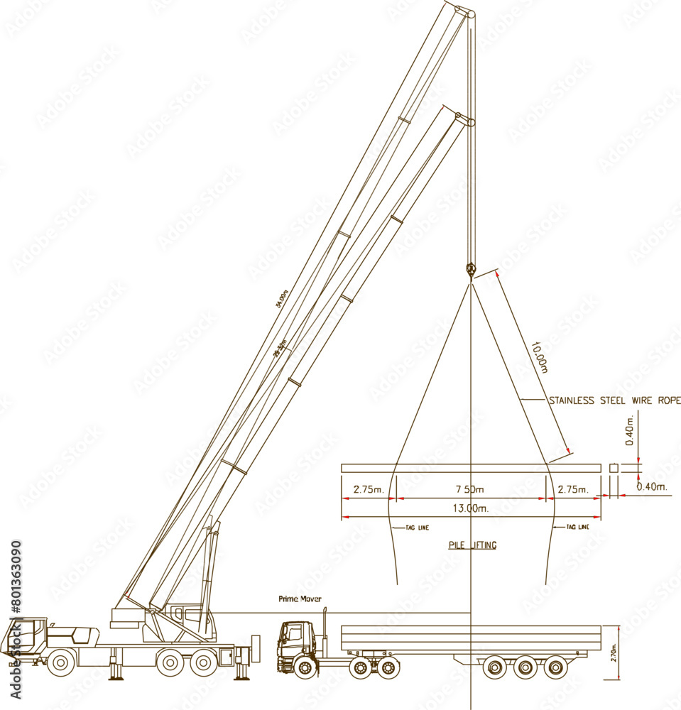 Vector sketch, detailed illustration of tower crane heavy equipment car ...