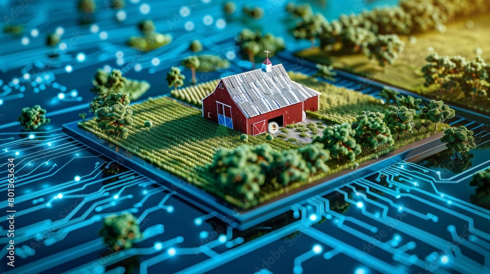 Enhancing Smart Farm with Green Technology: Top View of 3D Isometric ...