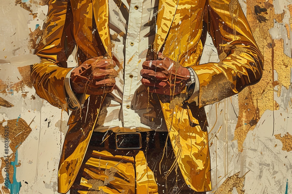 detail of golden suit of a Narcos king of drugs of mexican cartel mafia ...