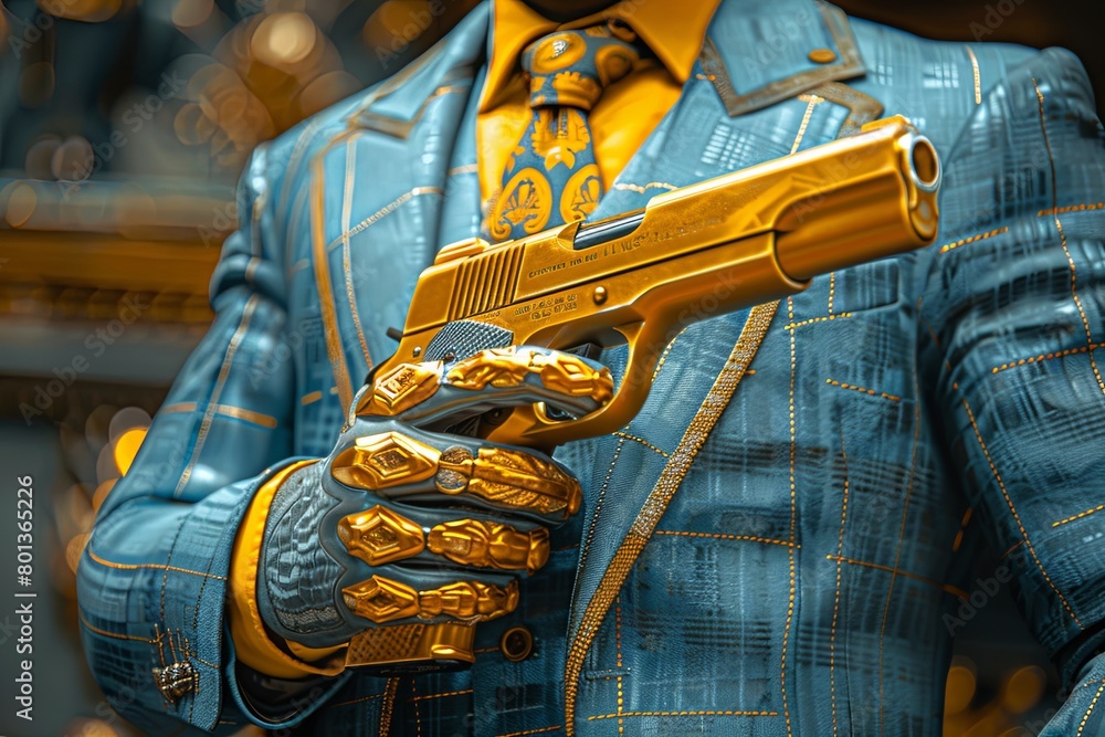detail of golden gun of a Narcos king of drugs of mexican cartel mafia ...