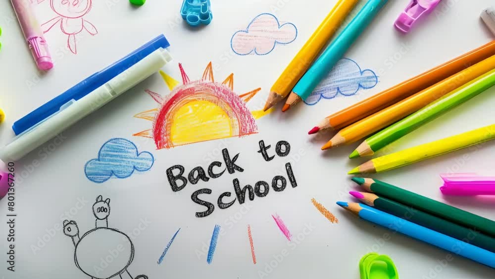 An animated illustration featuring a child's colorful drawing with the ...