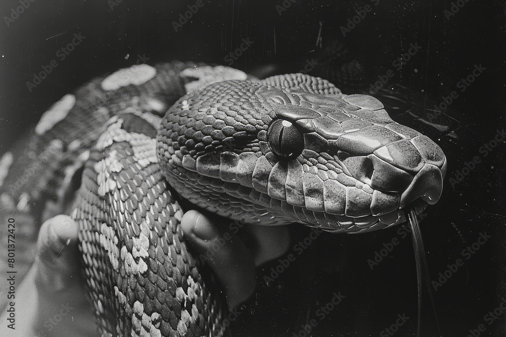 An illustration showing a snake being handled by a trainer for a ...