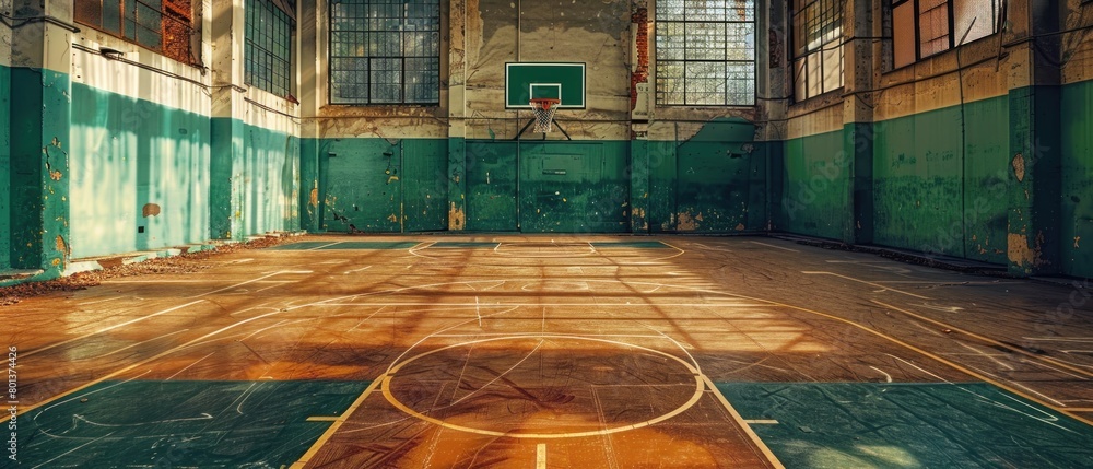 An empty basketball court with only boundary lines, underscoring the ...