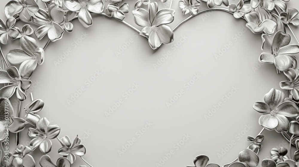 Elegant silver floral frame design on a clean light grey background ...