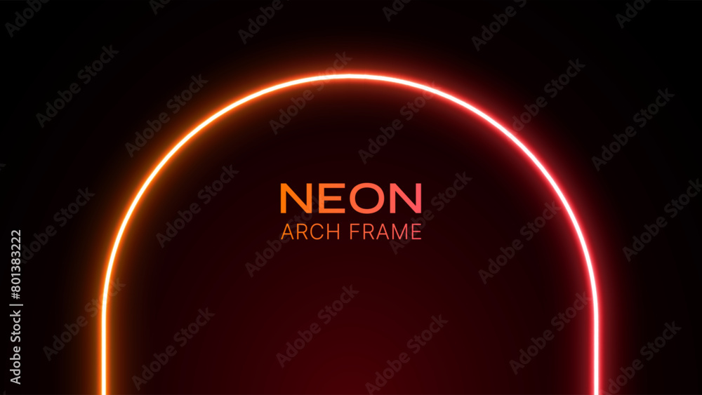Neon arch light. Arc glow on a black background. 3D laser gate with ...