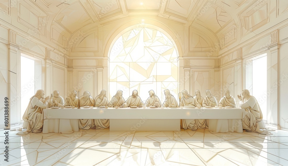 A simple line drawing of the last supper, Jesus and his disciples ...