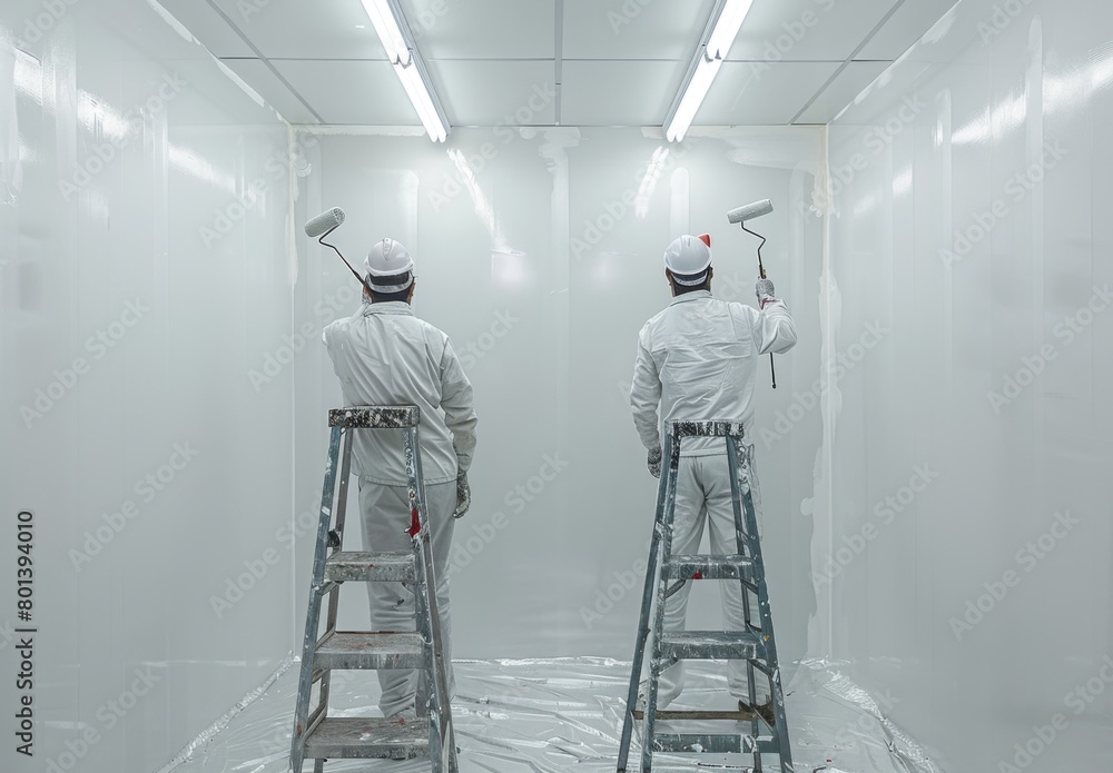 Painting of the interior wall in white color, a professional painting ...