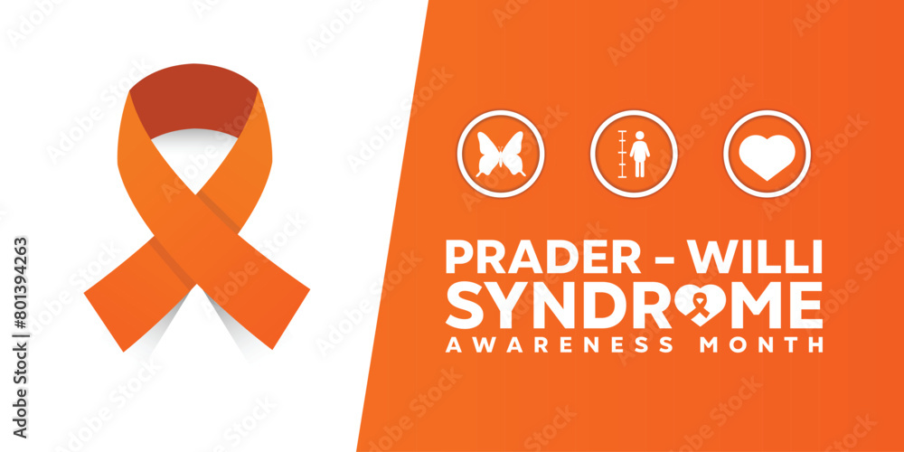 Prader willi Syndrome Awareness Month. Ribbon, butterfly, people icon ...