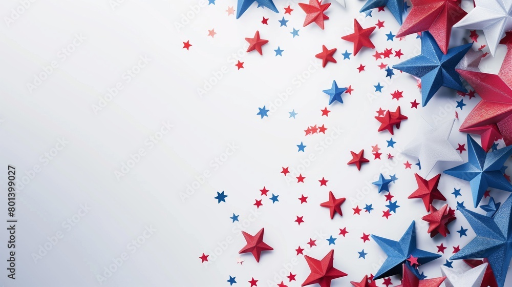 Red, blue, and white paper stars scattered as a gradient on a white ...