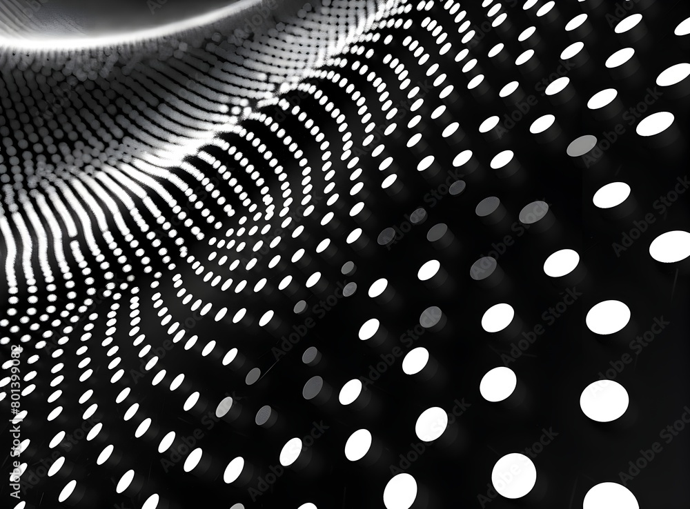 A black background with white dots of varying sizes in a portal pattern ...