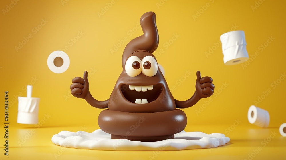 A whimsical animated poop emoji giving thumbs up, surrounded by ...