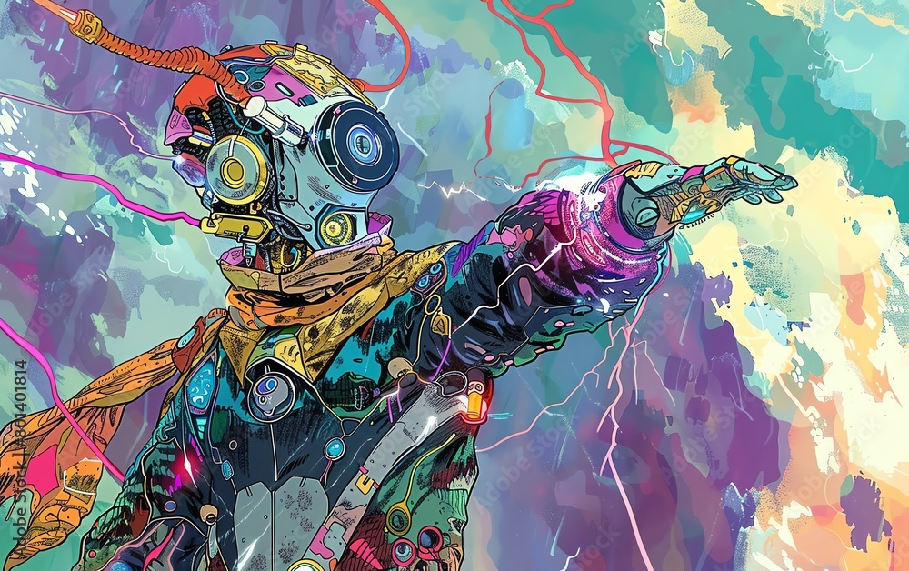 Illustrate a futuristic superhero harnessing renewable energy sources ...