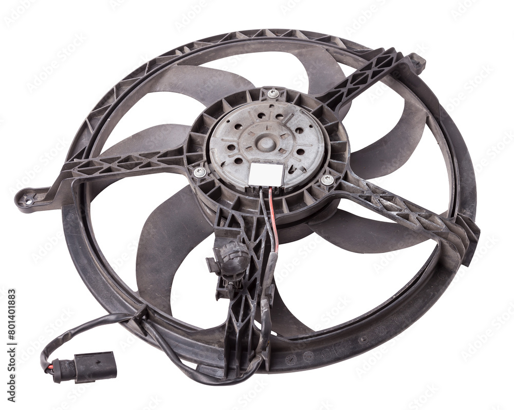 Car cooling fan with plastic blades radiator fan on white background ...