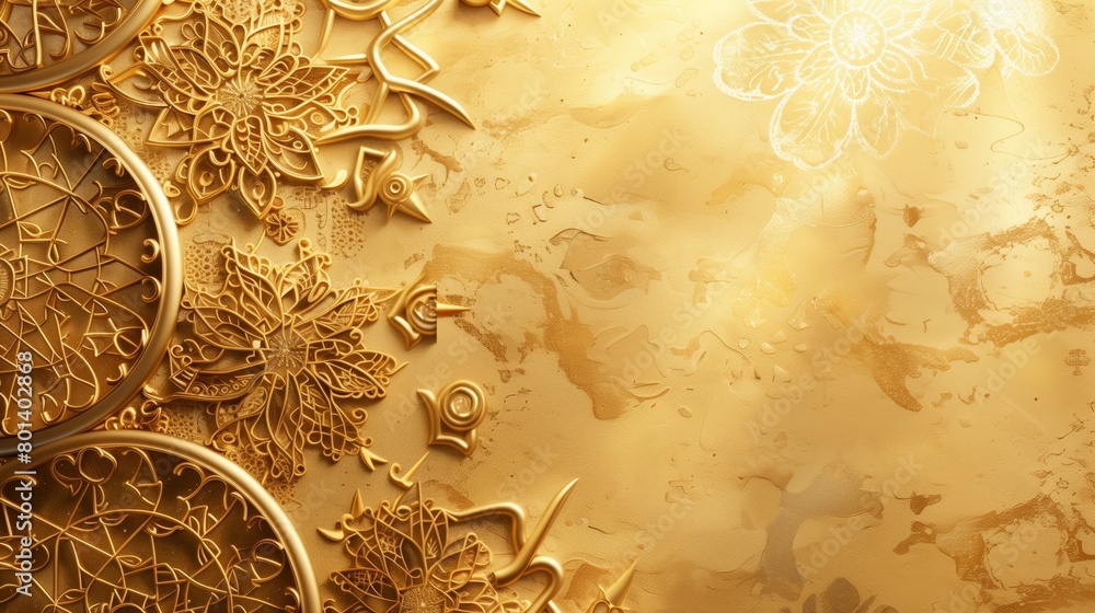 Elegant golden background with intricate floral patterns and textures ...