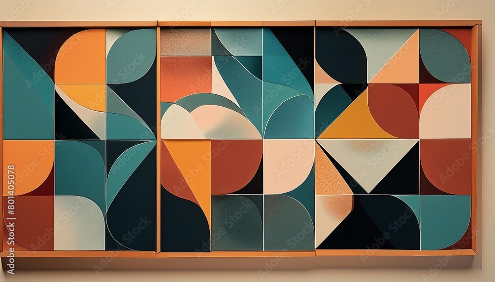 mid century modern art with quadrants and overlapping shapes Stock ...