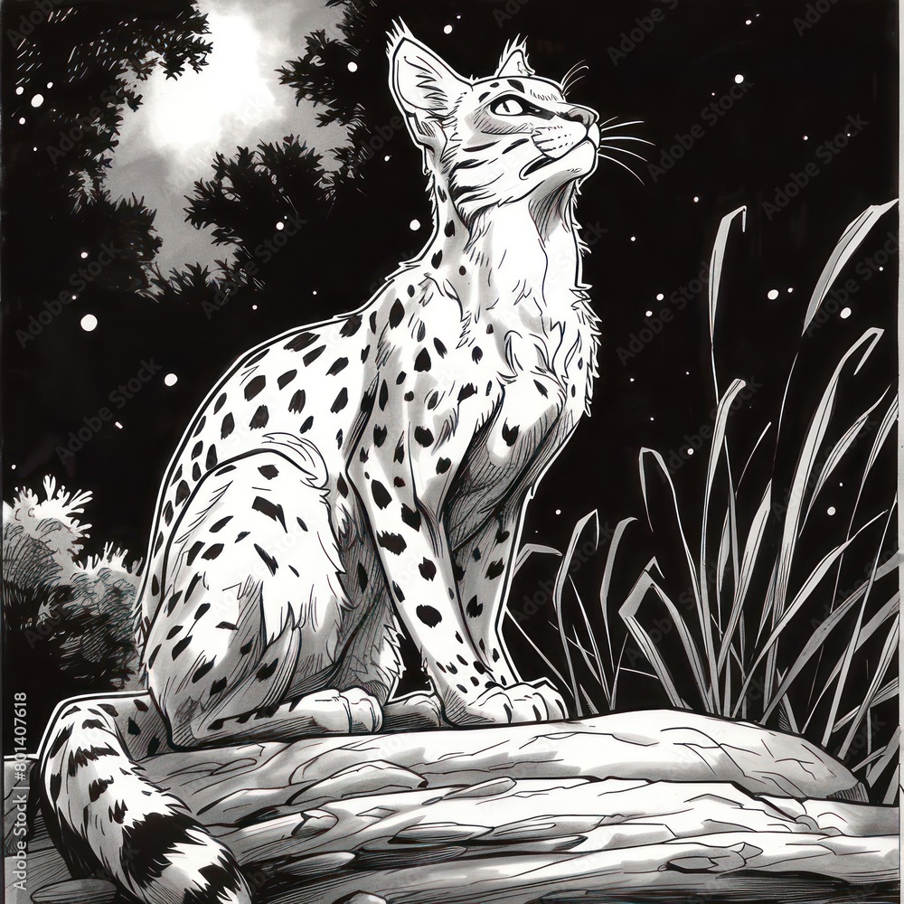 serval cat drawing Coloring book page Stock Illustration | Adobe Stock