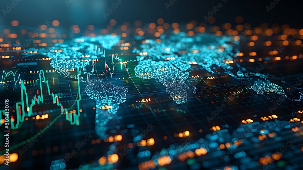 Capture the essence of global commerce with a world map in gentle blue ...