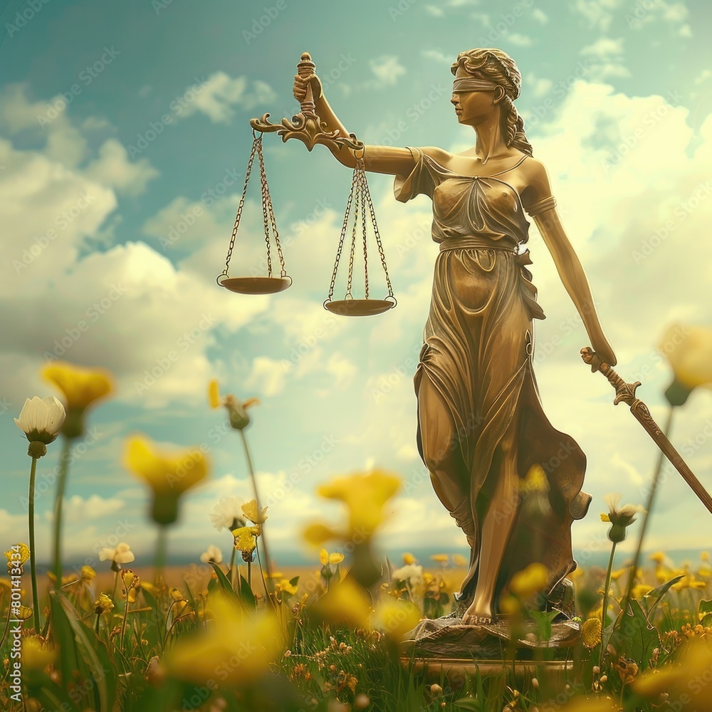 Symbol of Equality: Lady Justice Statue Standing Tall in a Peaceful ...