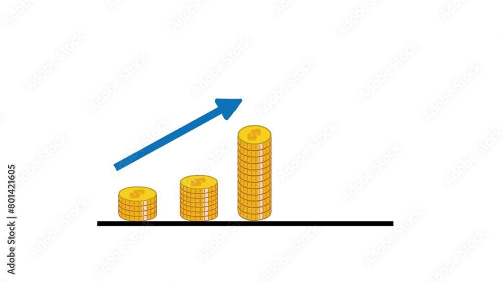 graph with coins graph and money. Animated Illustration of Statistic ...