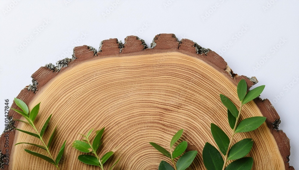 wood slab tree rings section cut wood slice background with white space ...