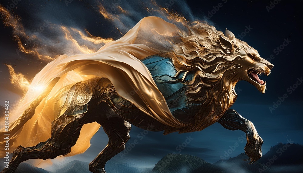 majestic beast in fluid movement abstract expressionism with deep saturation and luminous detail ...