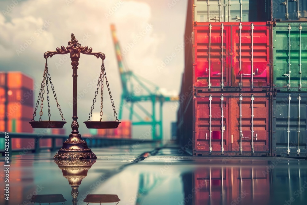 A balance scale weighing the pros and cons of tariffs on international ...