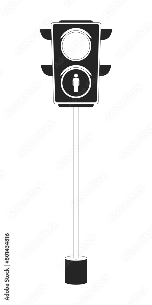 Traffic light with stop symbol black and white 2D line cartoon object ...