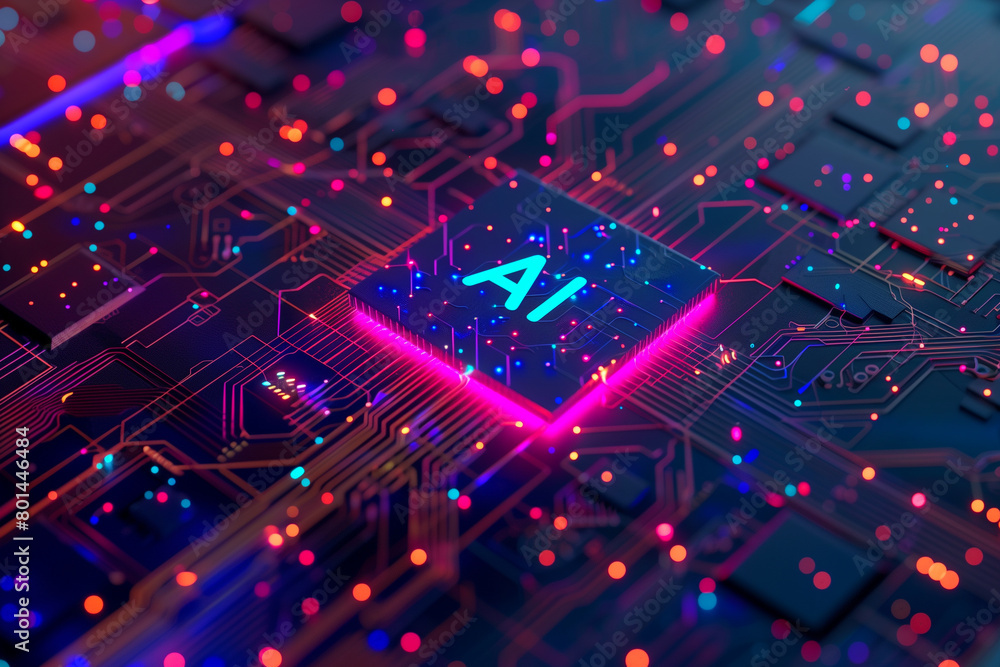 AI Technology on Electronic Circuit Board. 3D illustration of an AI ...