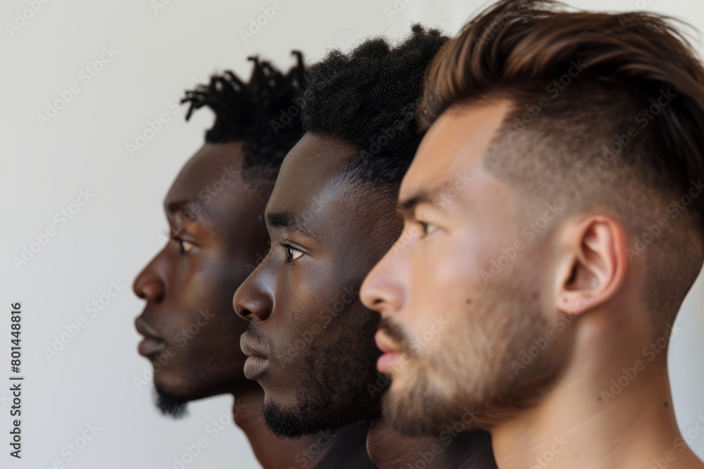 Profile view of young men of different nationalities, ethnicity and ...