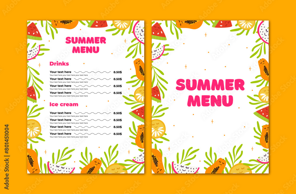 Orange green brochure, summer menu template with sample text,vector ...
