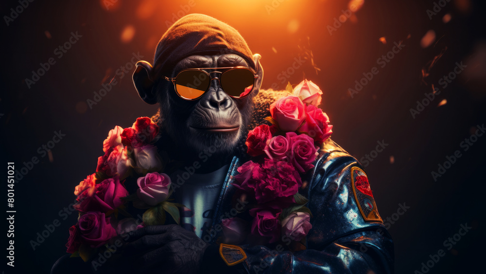 Hyperrealistic cyberpunk gentleman monkey animal character in ...