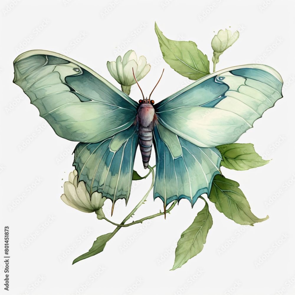 Delicate Luna Moth on White Blossoms - Pencil Drawn Nature Scene ...