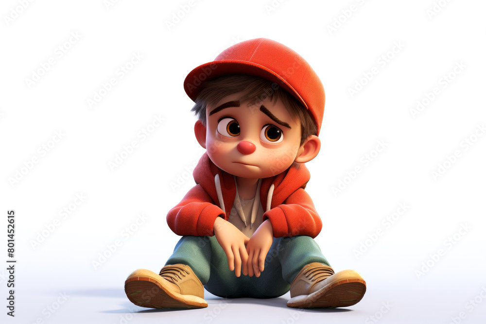 Sad stressed upset cartoon character boy kid child young male person ...