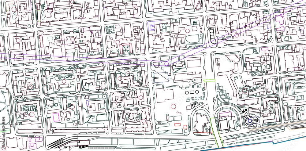 Detailed vector sketch illustration of modern city layout site plan map ...