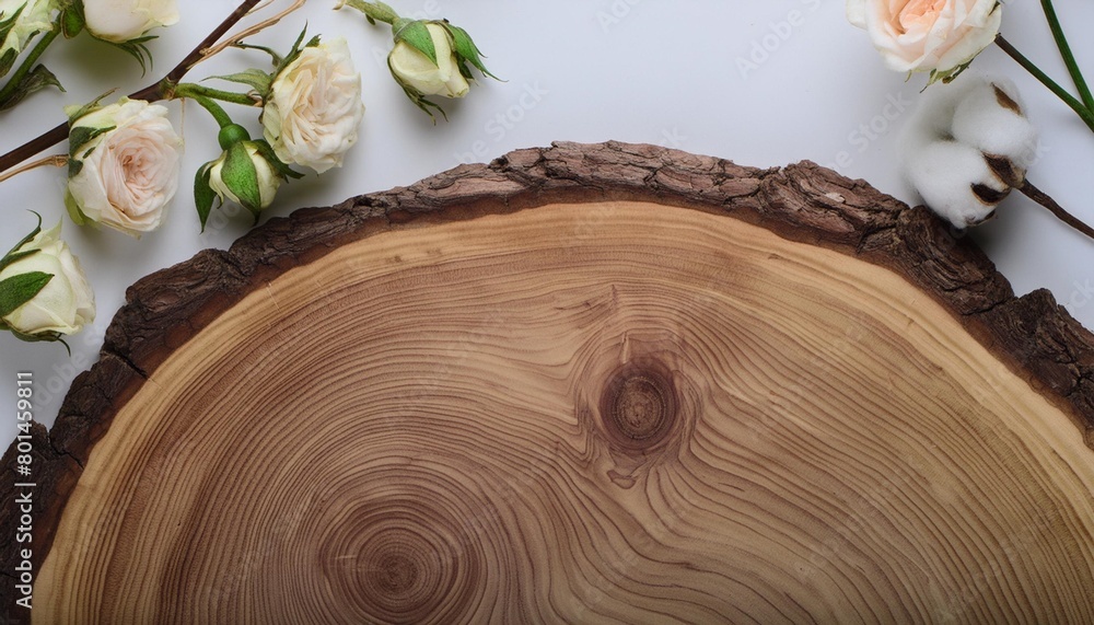 wood slab tree rings section cut wood slice background with white space ...