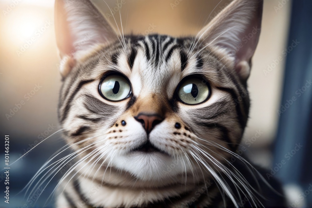 Funny Surprised Wide Closeup Scared Kitten Emotional Cat Eyed Looking American Shorthair Make