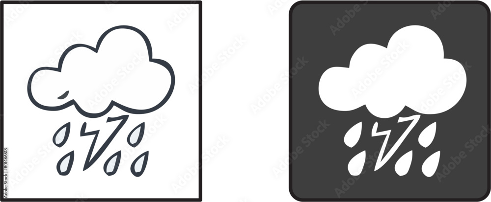 Thunderstorm icon set. Storm weather cloud lightning vector symbol ...
