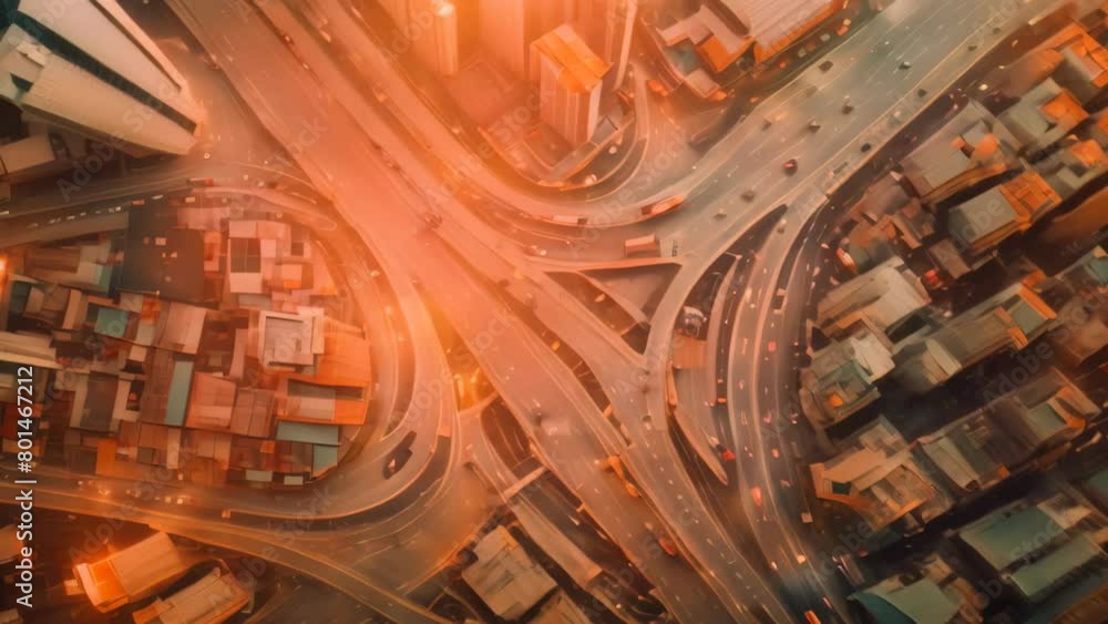 An overhead shot capturing the bustling activity of vehicles and ...